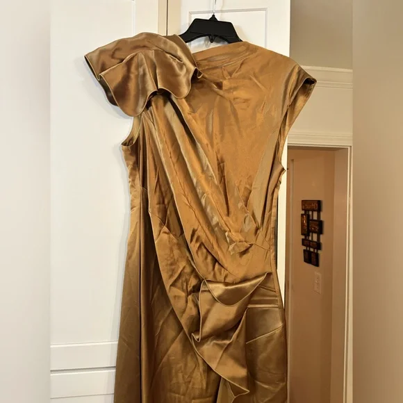 Acler | Dresses | Acler Ramshaw Metallic Pleated Satin Gown In Golden ...